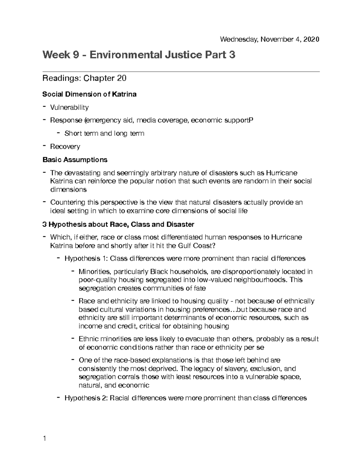 Week 9 - Environmental Justice Part 3 - Wednesday, November 4, 2020 ...