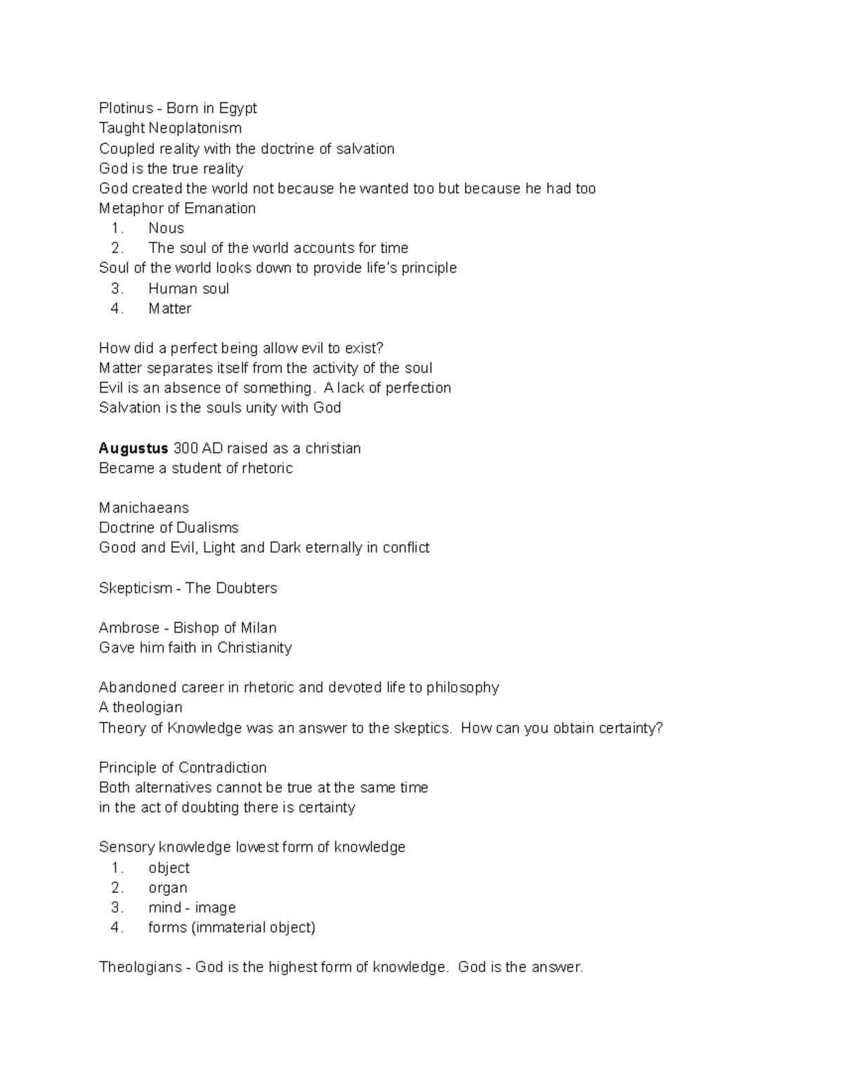 Philosophy chapter 7 - ch. 7 notes - Plotinus Born in Egypt Taught ...