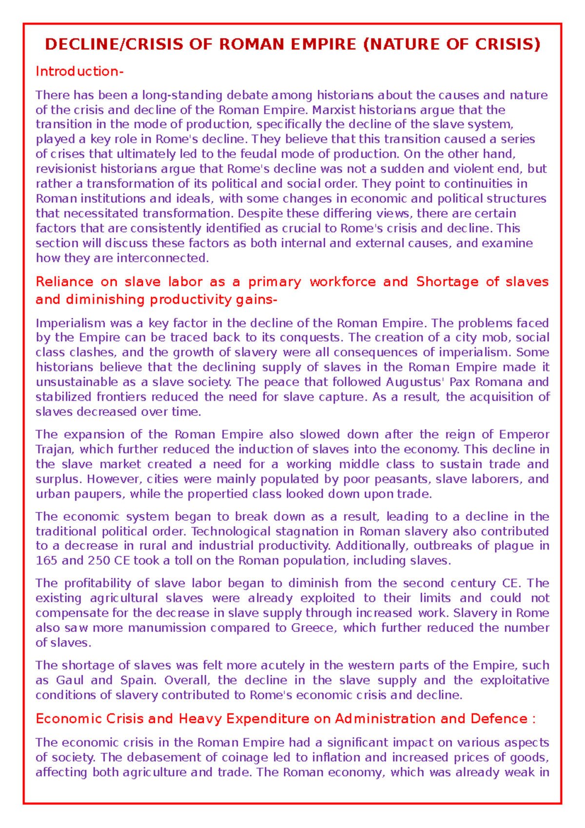 Decline of Rome - DECLINE/CRISIS OF ROMAN EMPIRE (NATURE OF CRISIS ...