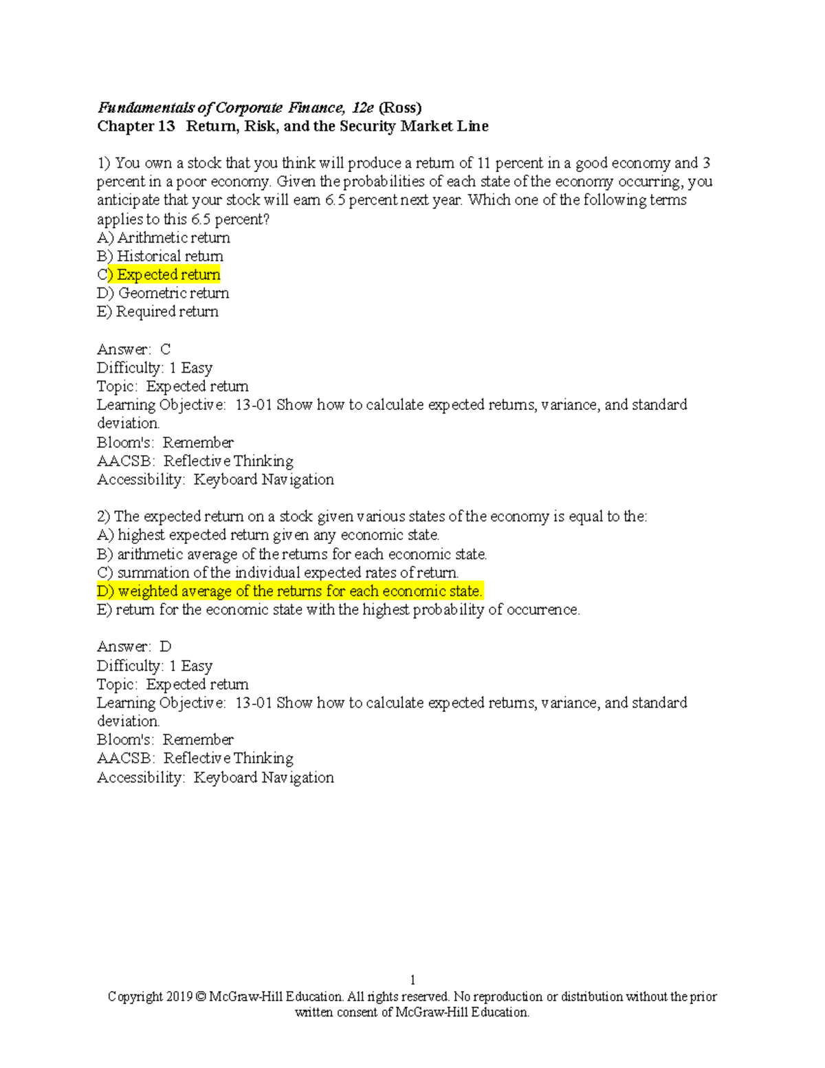 Ross12e Chapter 13 Tb Answer Key Fundamentals Of Corporate Finance