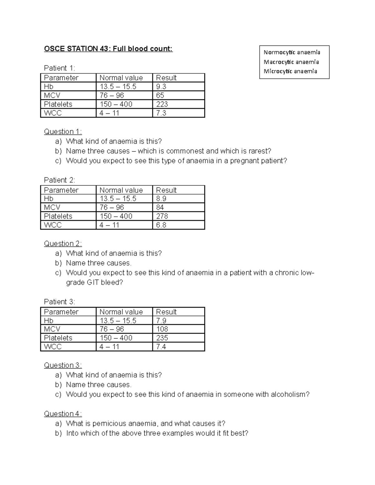 Osce station 43 full blood count - OSCE STATION 43: Full blood count ...