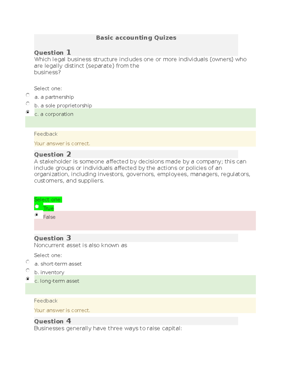 Basic accounting Quizes - Basic accounting Quizes Question 1 Which ...