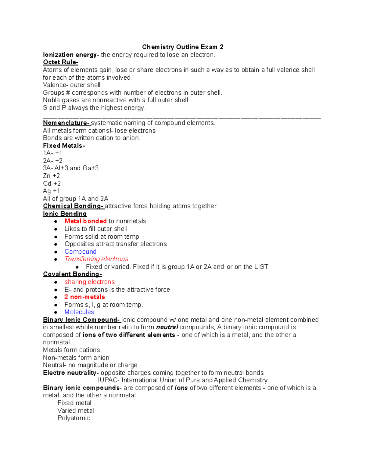 Chem Exam 2 study guide - Notes for second exam - Chemistry Outline ...