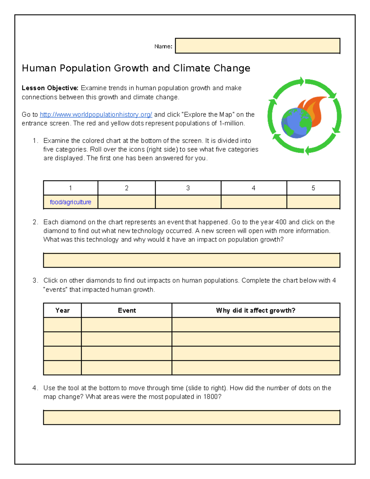Lab Handout, Human Population Growth and Climate Change - Name: Human ...