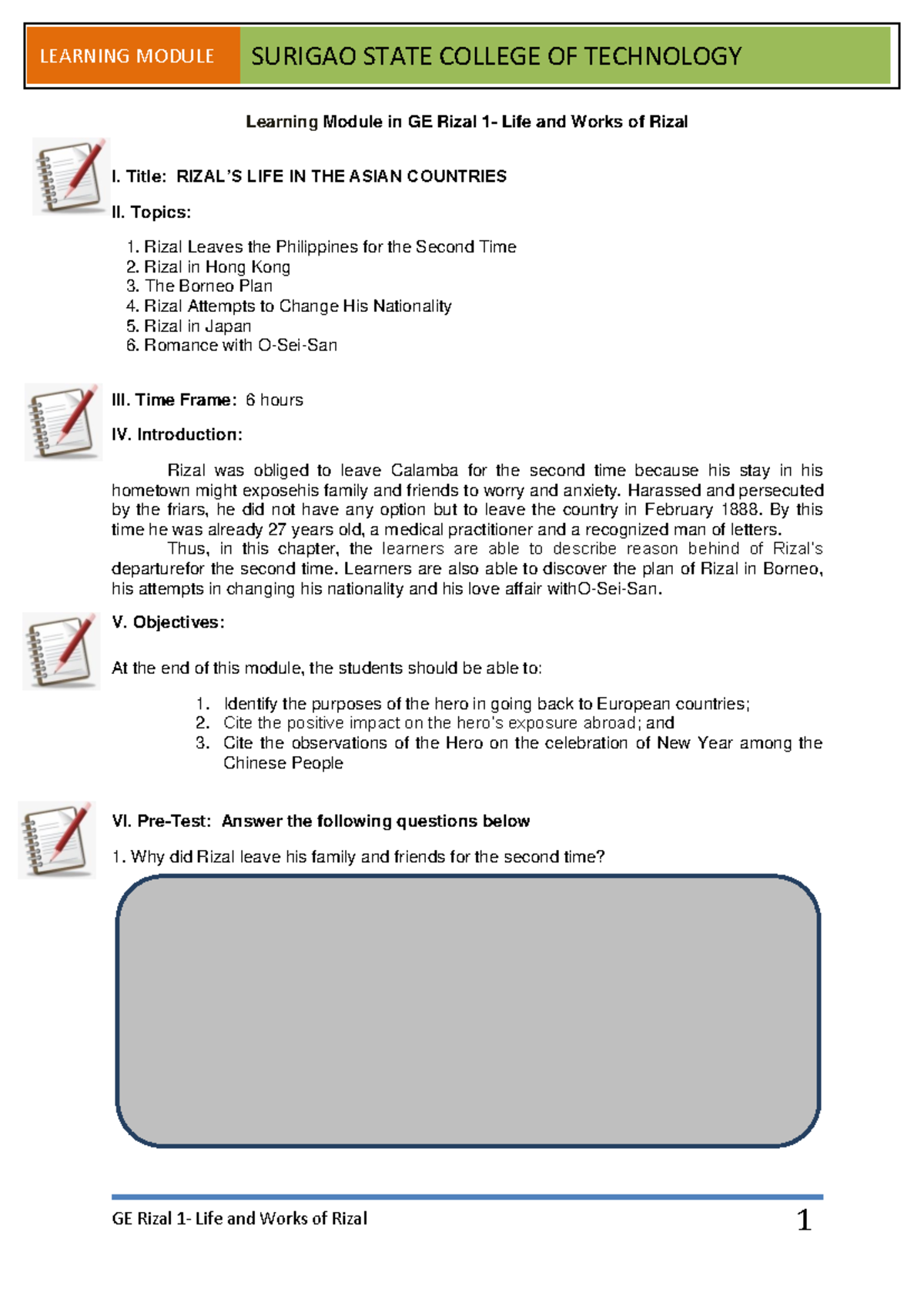 Module-5-Rizal - Rizal module 5 - GE Rizal 1- Life and Works of Rizal ...