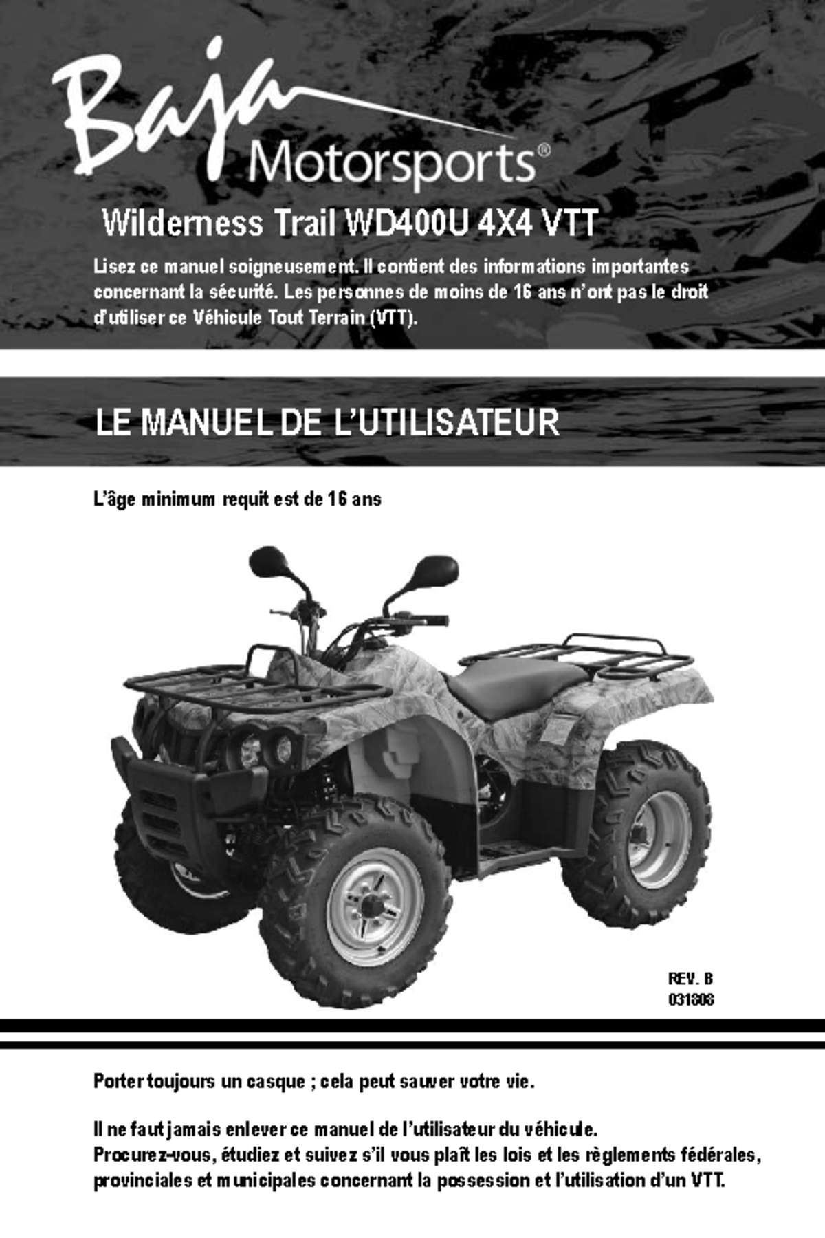 79 Owners Manual - WD400U - 400cc ATV Owners Manual French VIN prefix ...