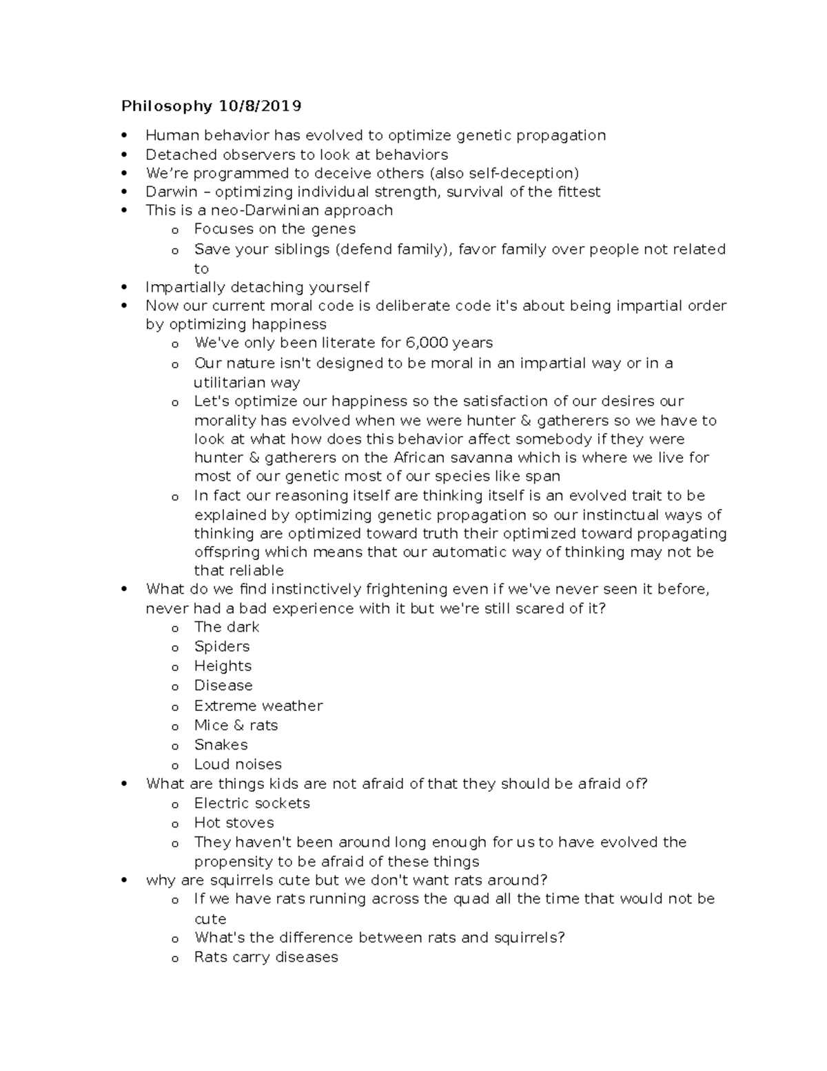 Philosophy october 8 - Father Clancy - Philosophy 10/8/ Human behavior ...