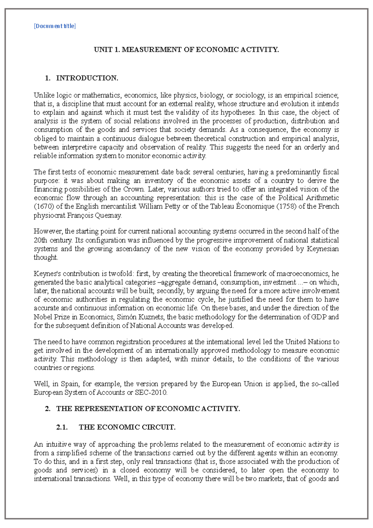 Lesson 14 History of Economic Thought - UNIT 1. MEASUREMENT OF ECONOMIC ...