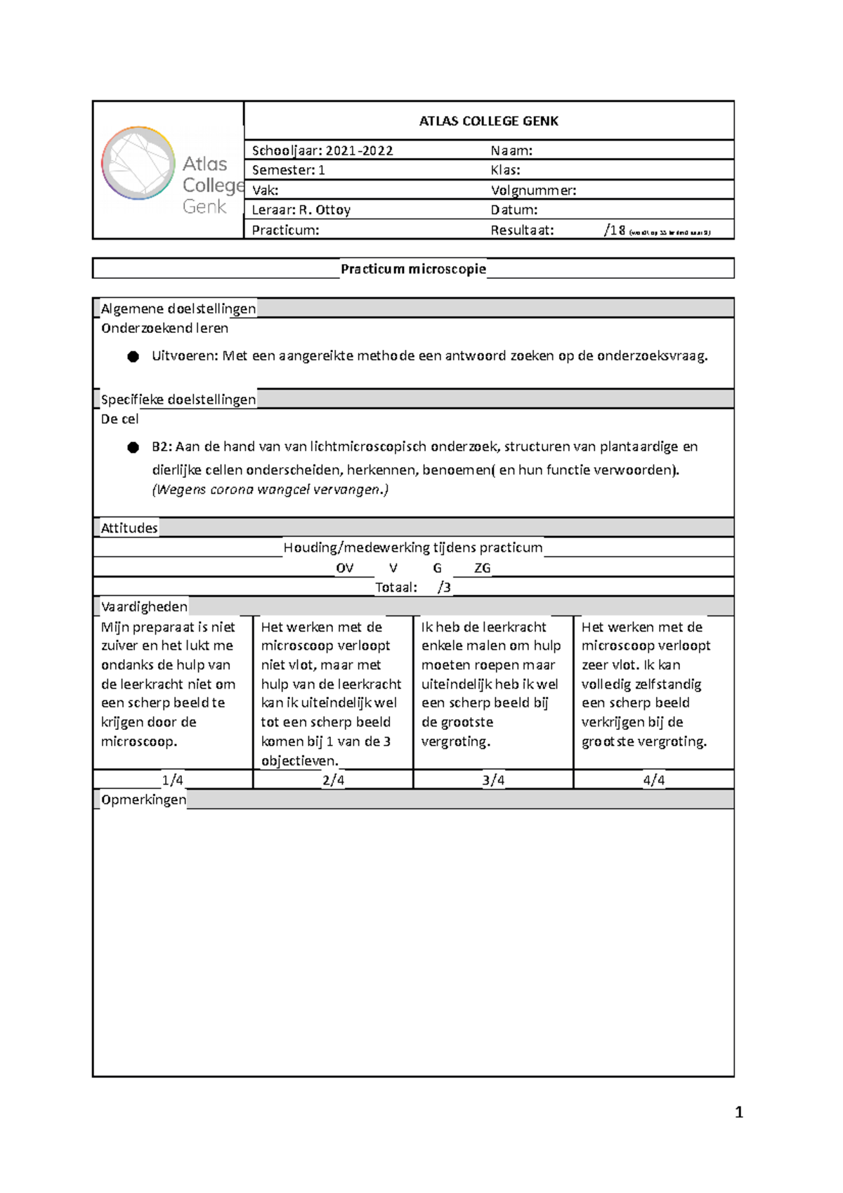 Practicum microscopie mos + rok ui - ATLAS COLLEGE GENK Schooljaar ...