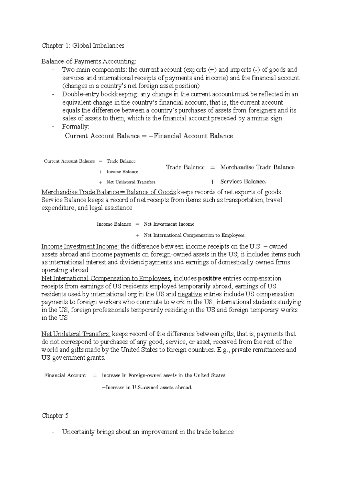 Reading notes - n/a - Chapter 1: Global Imbalances Balance-of-Payments ...