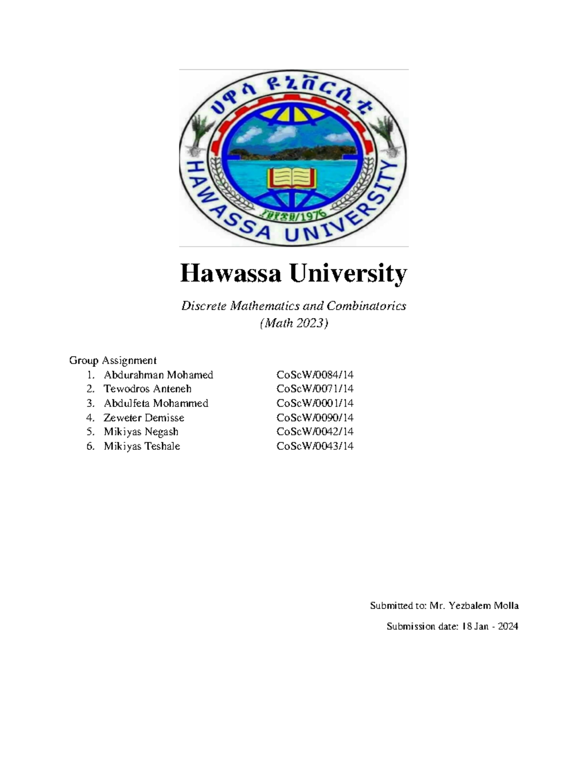 Discrete Assignment - Math - Hawassa University Discrete Mathematics ...