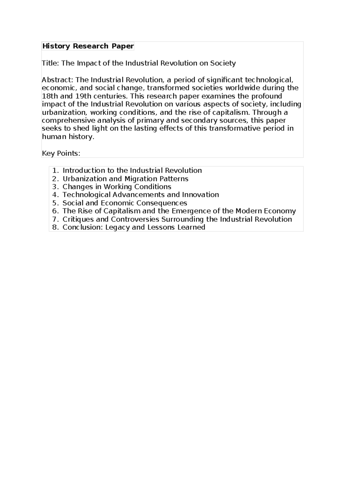 History Research Paper - History Research Paper Title: The Impact of ...