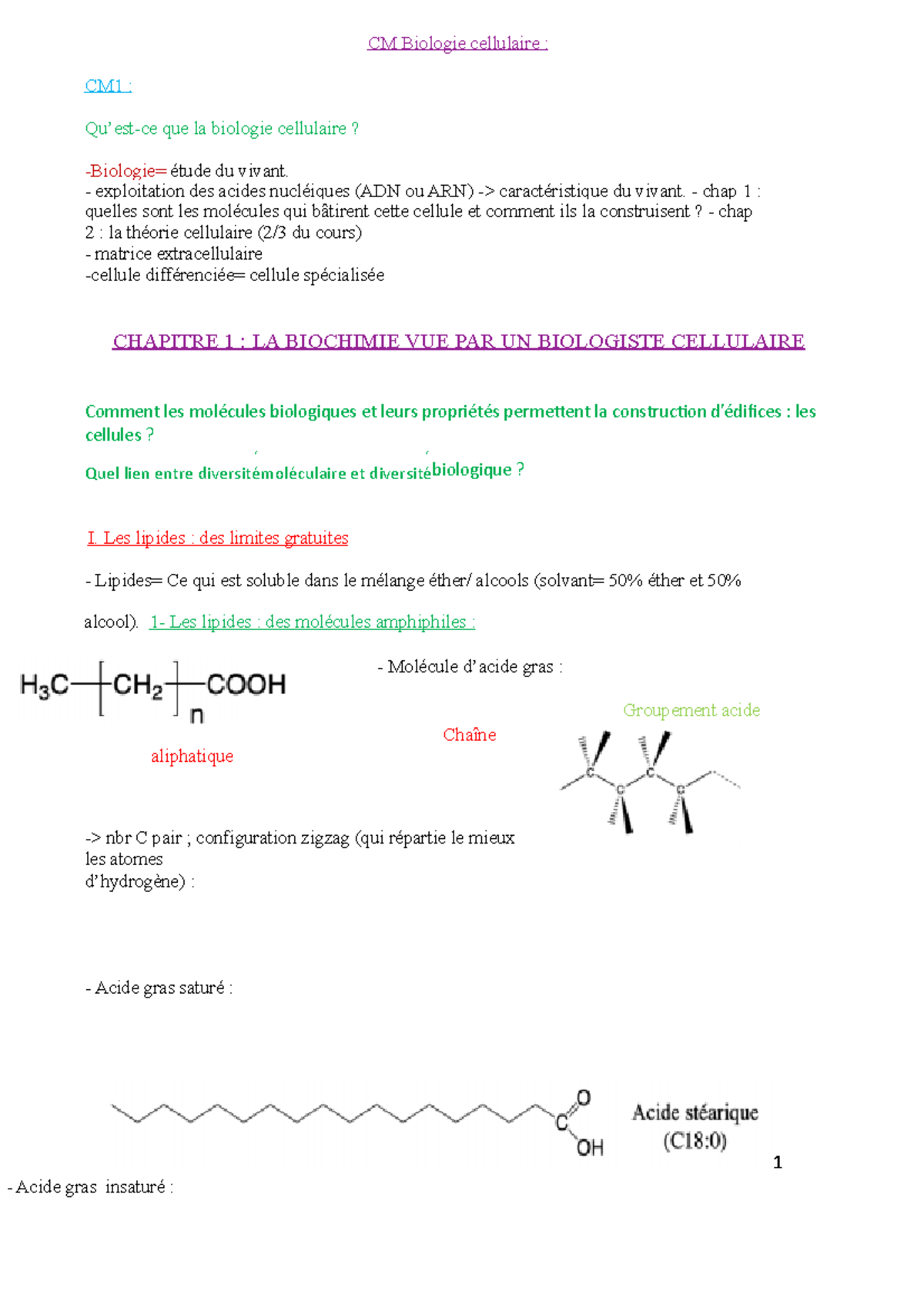 CM Biocell - Notes de cours 1 - CM Biologie cellulaire : CM1 : Qu’est ...