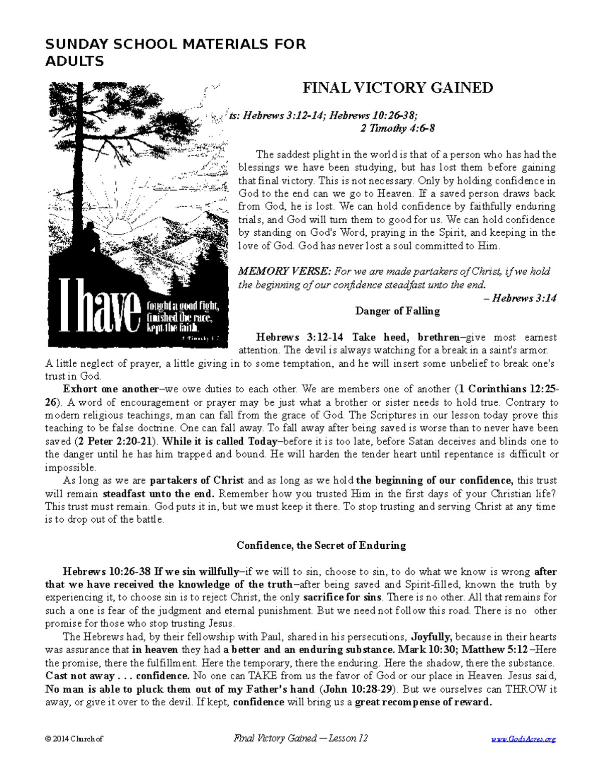 Christian warfare sunday school - SUNDAY SCHOOL MATERIALS FOR ADULTS ...