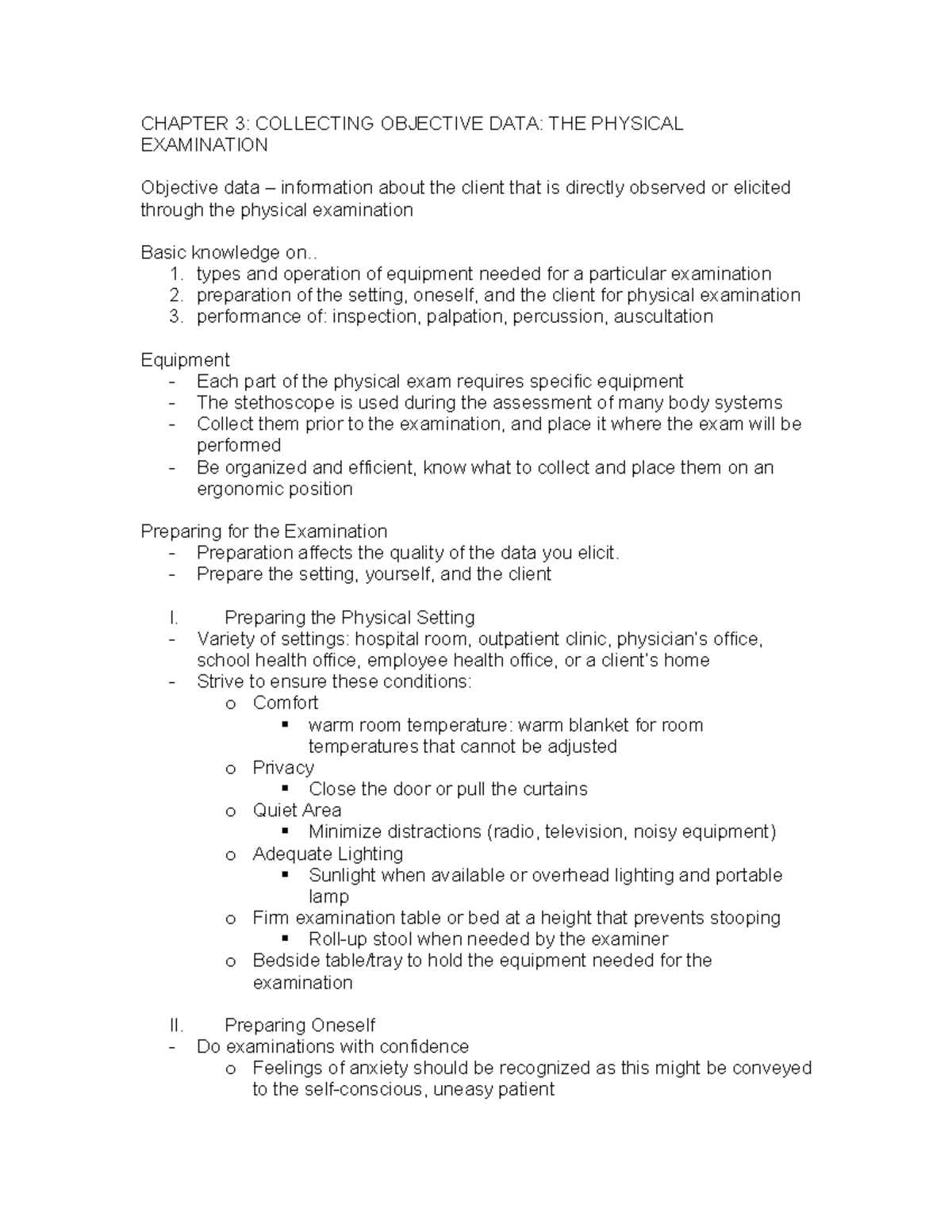 BSN1 Health Assessment - Collecting Objective Data - CHAPTER 3 ...