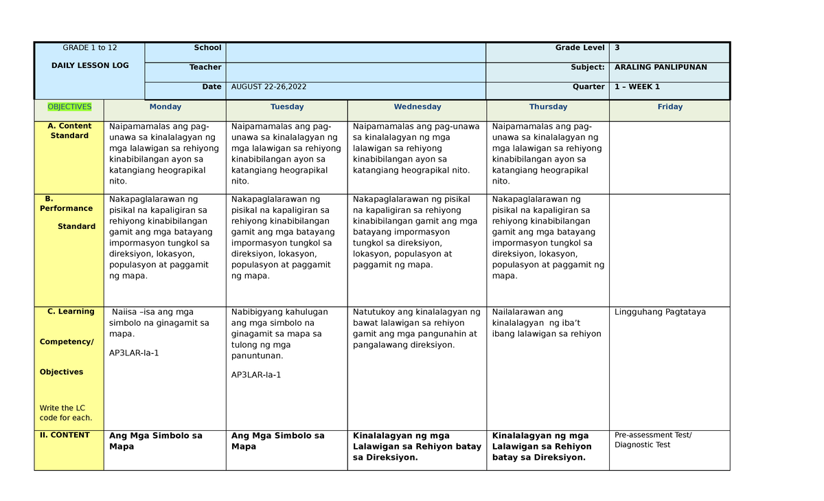 G3 WEEK1 dll AP - dll - GRADE 1 to 12 DAILY LESSON LOG School Grade ...