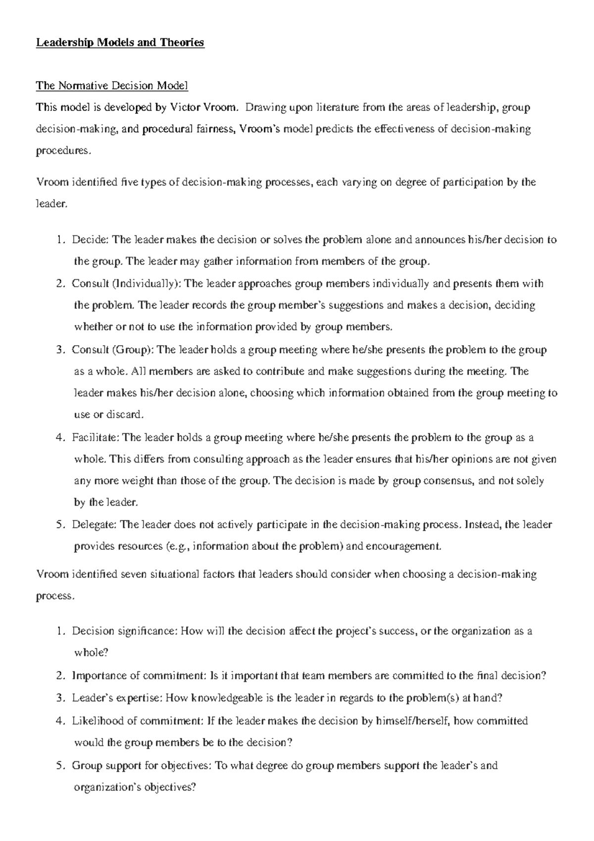 Leadership Model - The Normative Decision Model - Leadership Models and ...