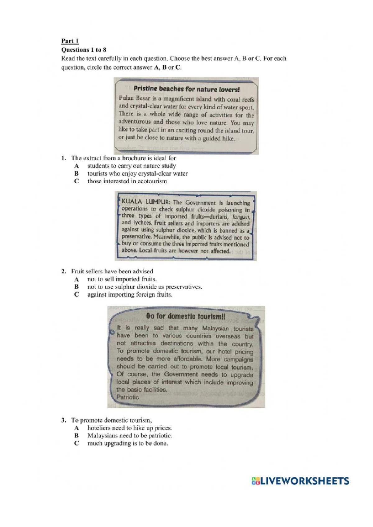 tbcb gyhtb gdyt - Part 1 Questions 1 to 8 Read the text carefully in ...