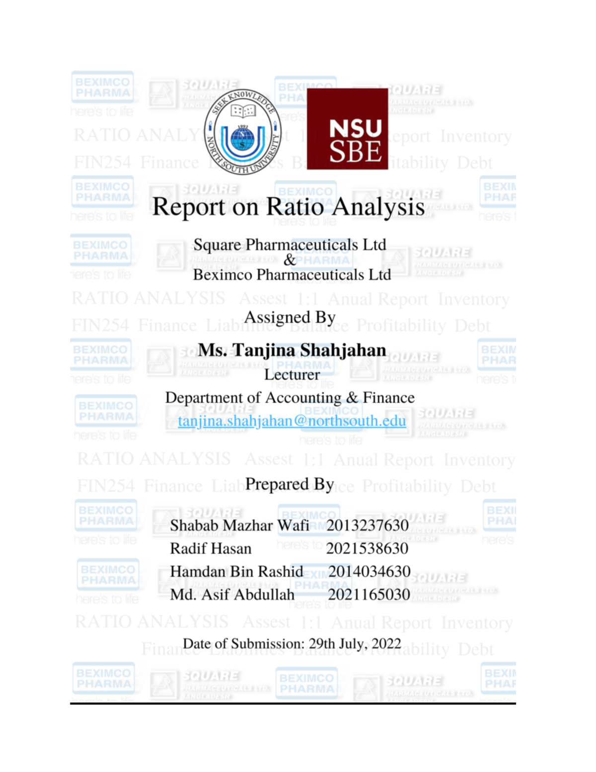 Fin254-Report-Final - FIN final group report on Ratio Analysis - Letter ...