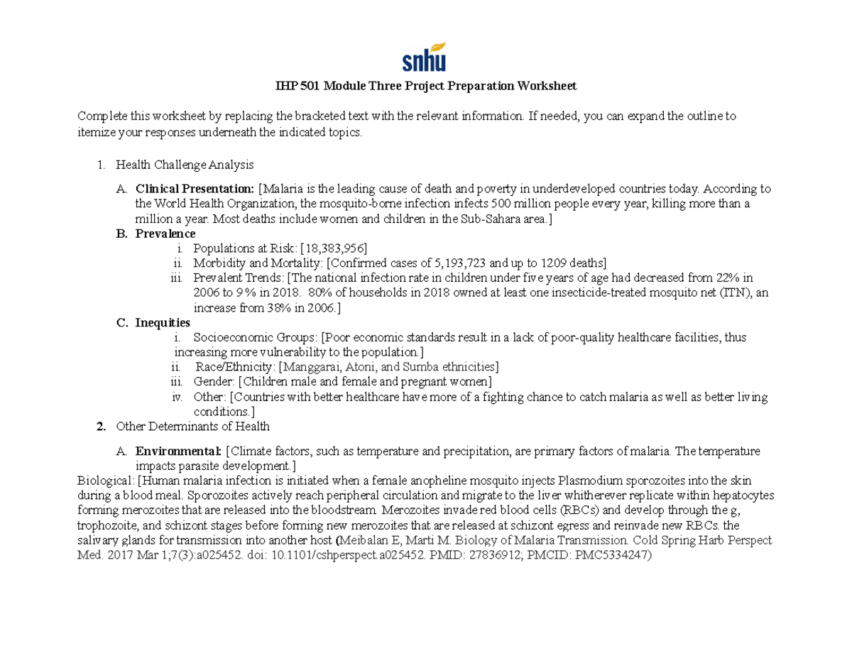 IHP 501 Module Three Project Preparation Worksheet - IHP 501 Module ...
