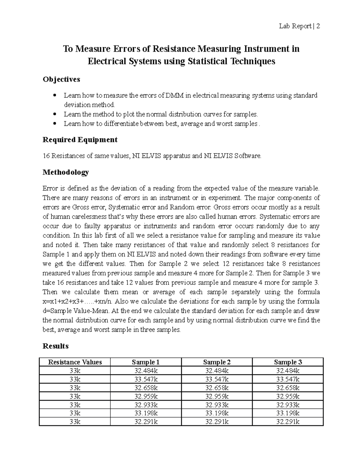 electric measurement and instrumentation lab No 2 - Lab Report | 2 To ...