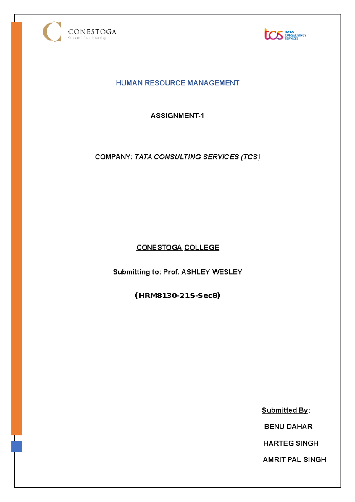 HRM8130 21S Sec8 Assignment 1 group project - HUMAN RESOURCE MANAGEMENT ASSIGNMENT- COMPANY ...