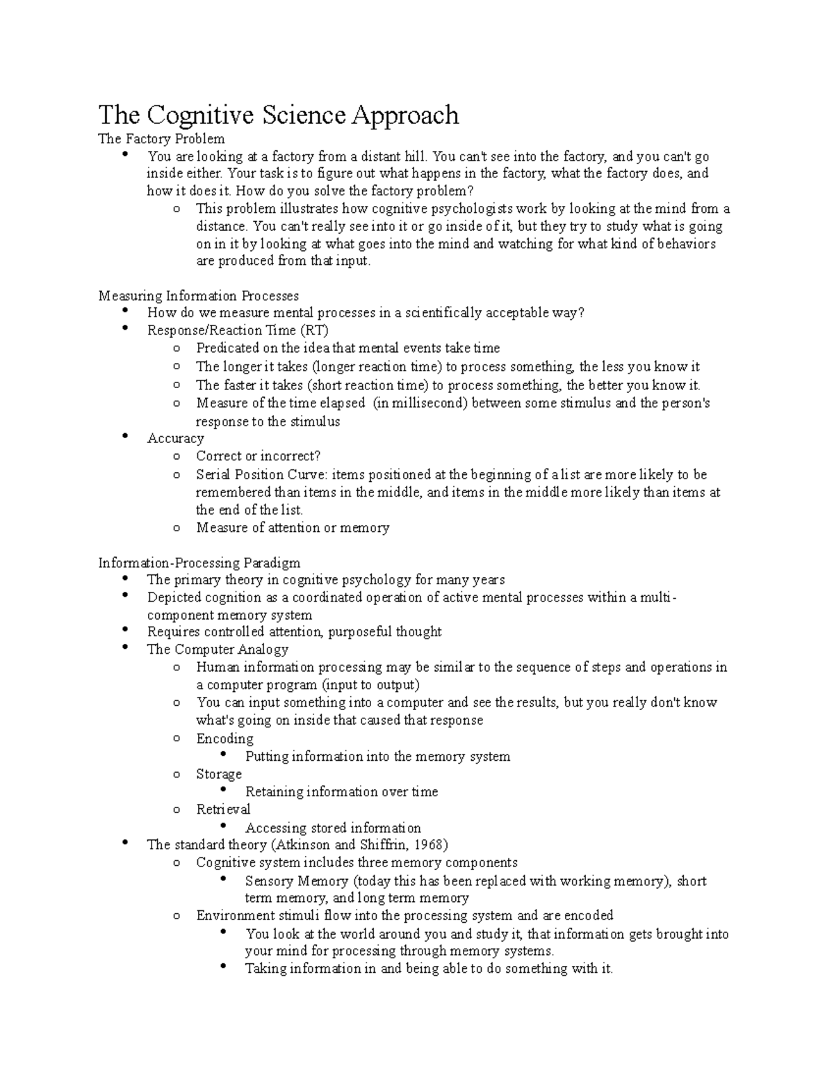 The Cognitive Science Approach - You can't see into the factory, and ...