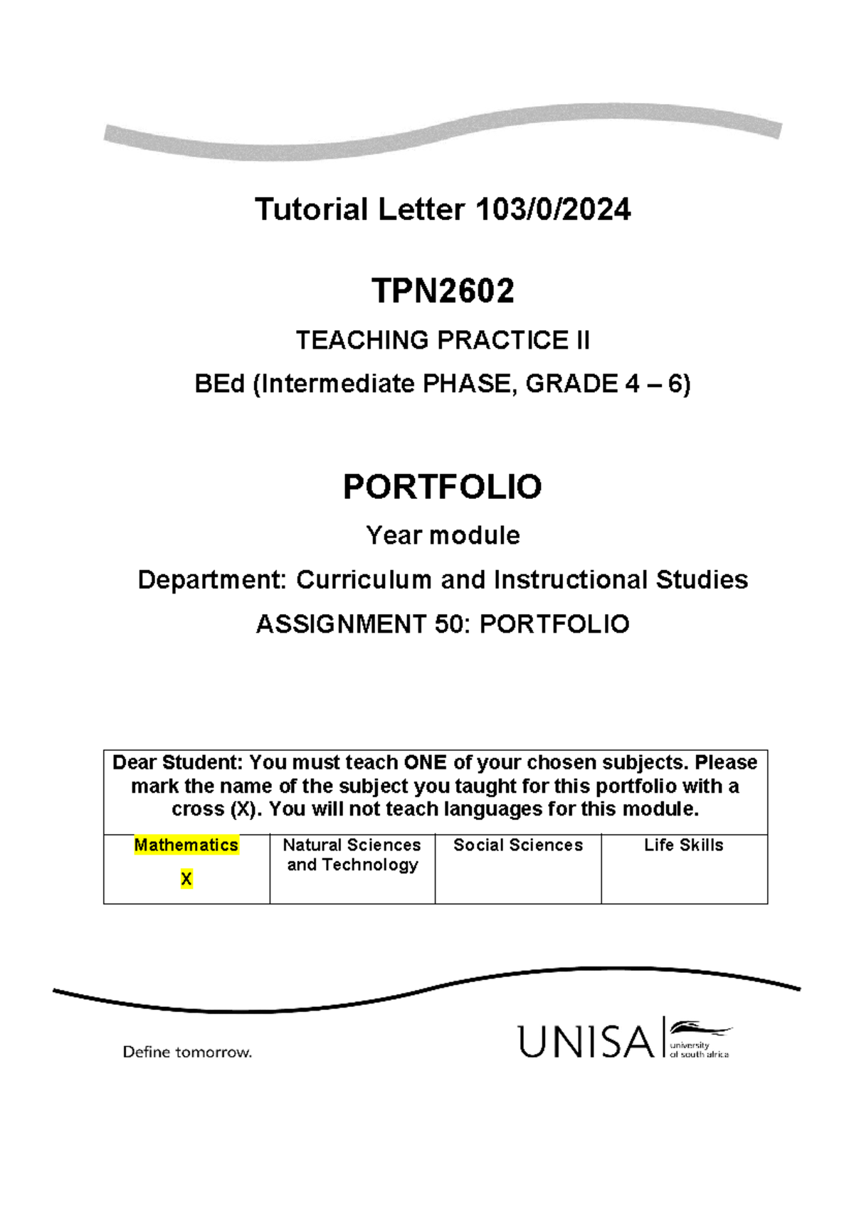 TL103 - TPN 2602 - Final Diane - Tutorial Letter 103/0/ TPN TEACHING ...