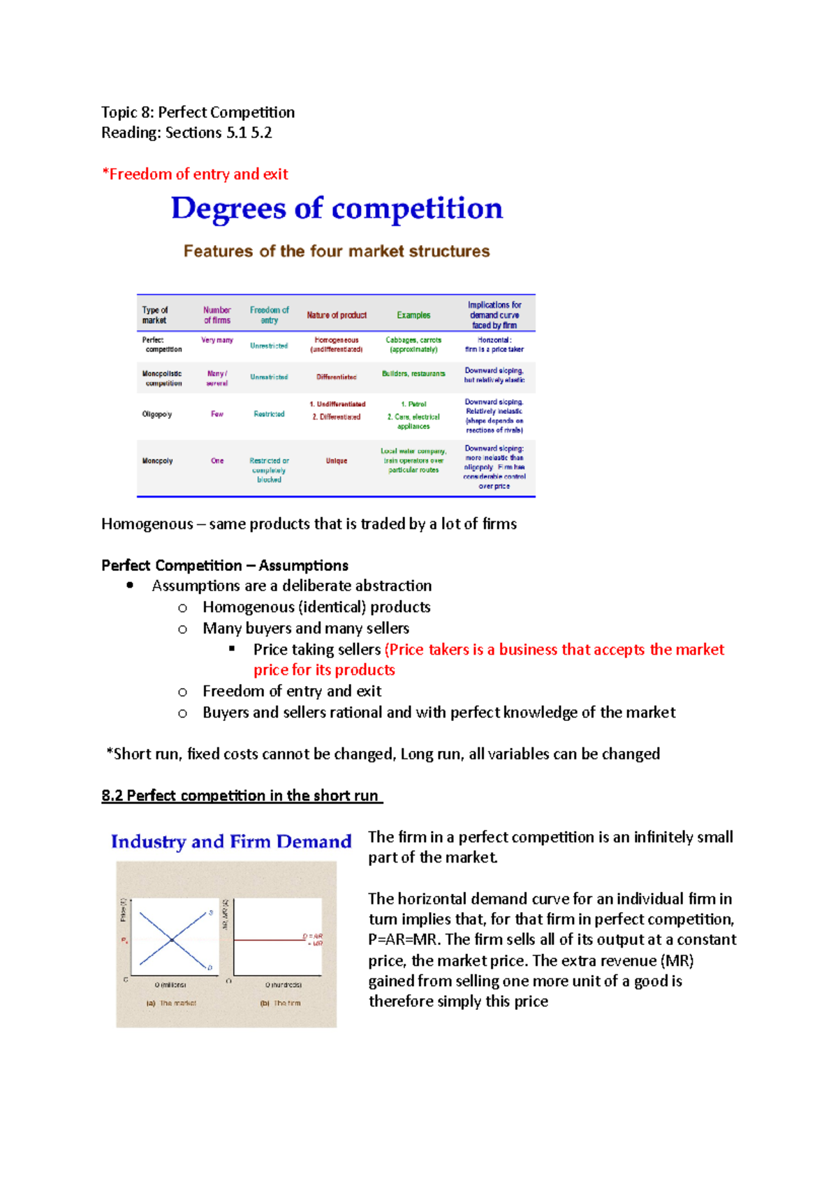 Topic 8 Perfect Competition Notes - Topic 8: Perfect Competition ...