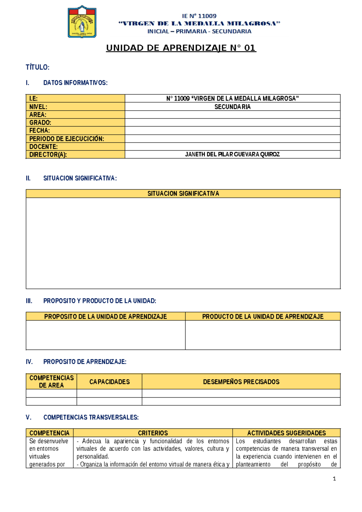 Unidad DE Aprendizaje - qdasdsad - UNIDAD DE APRENDIZAJE N° 01 TÍTULO: I. DATOS INFORMATIVOS: I ...