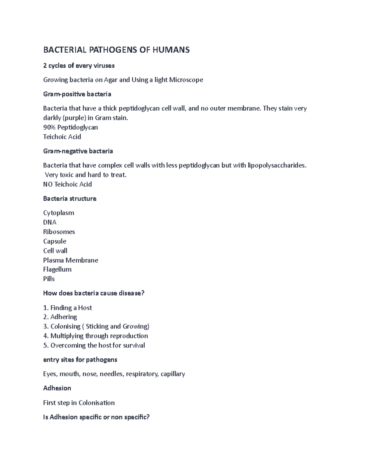 Bacterial Pathogens OF Humans - BACTERIAL PATHOGENS OF HUMANS 2 cycles ...