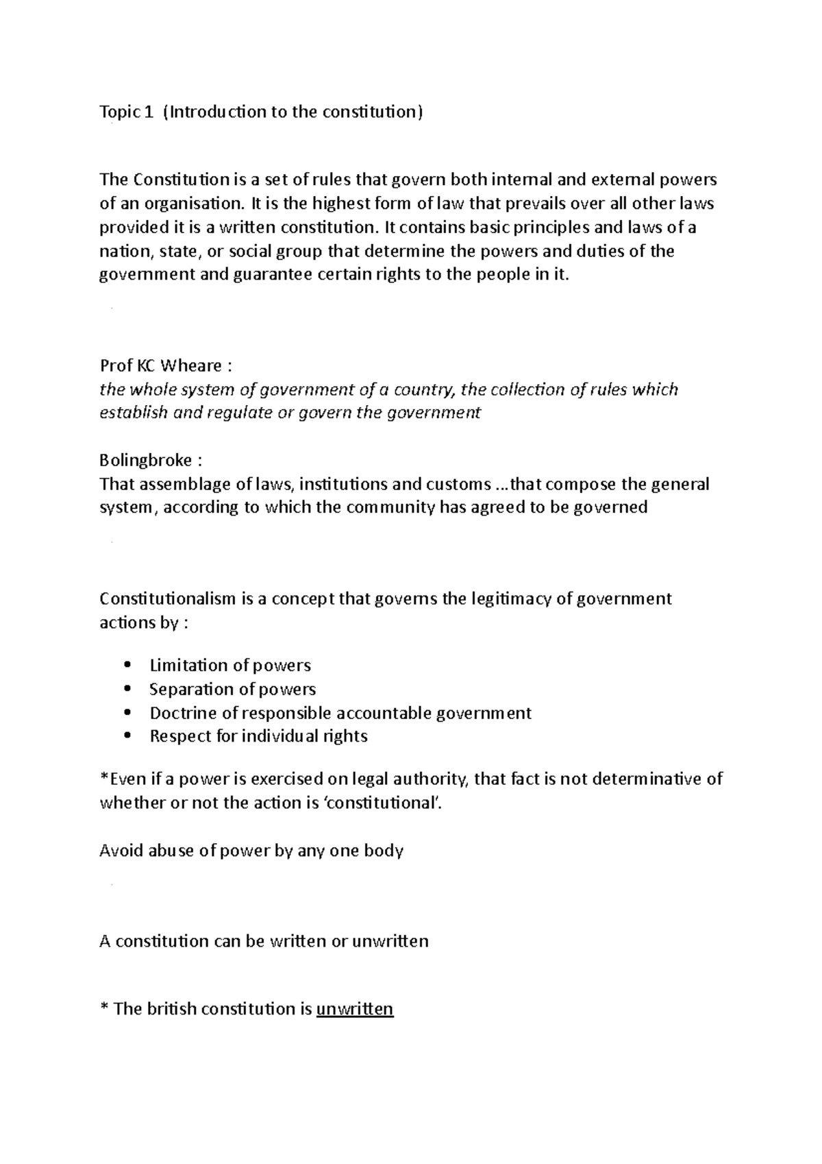 Intro to consti - Topic 1 (Introduction to the constitution) The ...