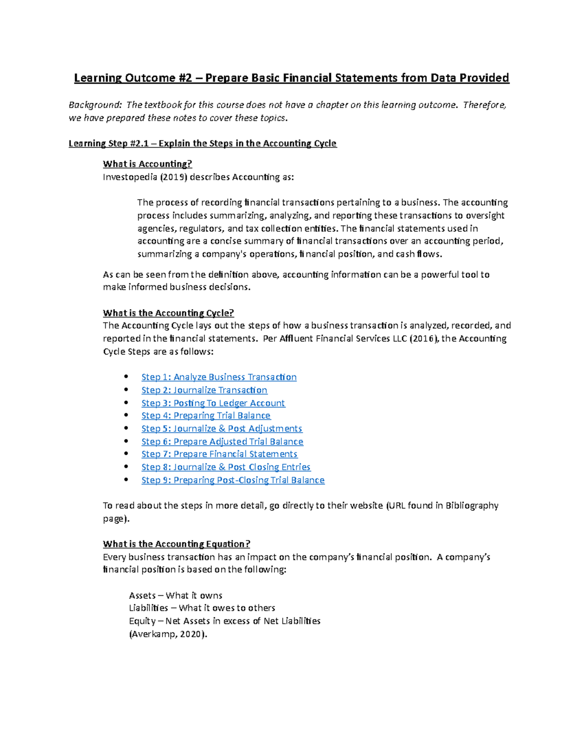 Learning Outcome #2 - Notes - Learning Outcome #2 – Prepare Basic ...