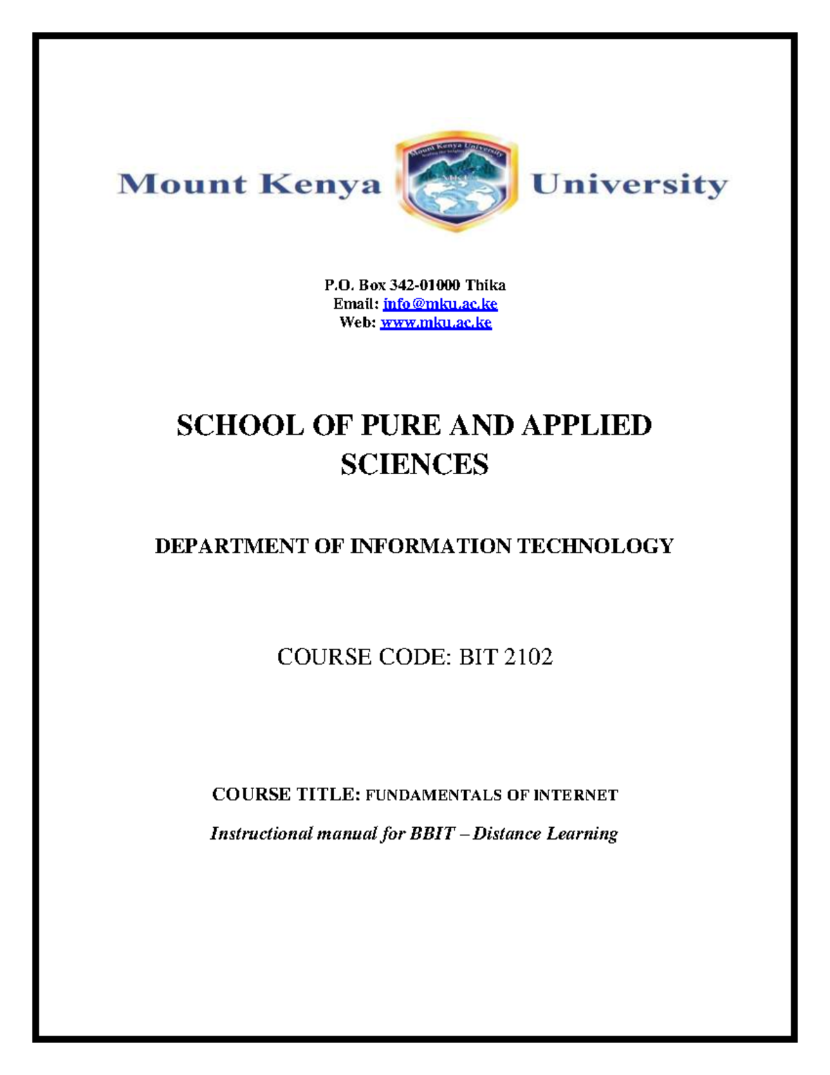 BIT2102 Fundamentals of Internet Module - P. Box 342-01000 Thika Email ...