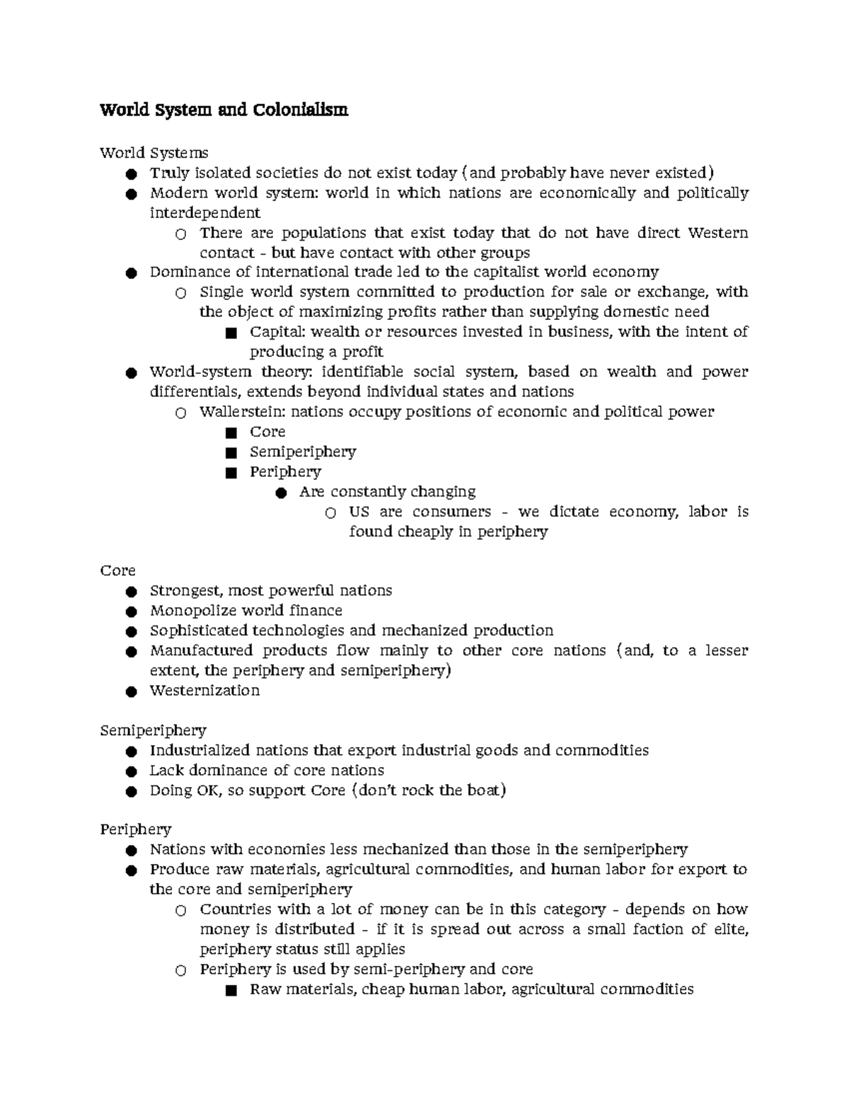 Class Lecture Notes 13 - World System and Colonialism World Systems ...