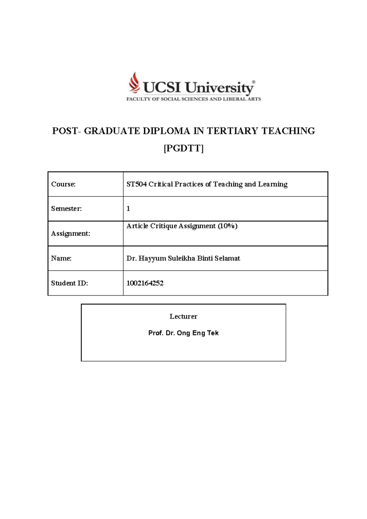 POST - lecture - POST- GRADUATE DIPLOMA IN TERTIARY TEACHING [PGDTT ...