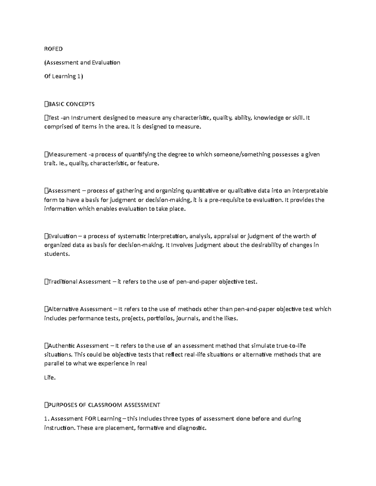 Profed - LET DRILLS - ROFED (Assessment and Evaluation Of Learning 1) 🐀 ...