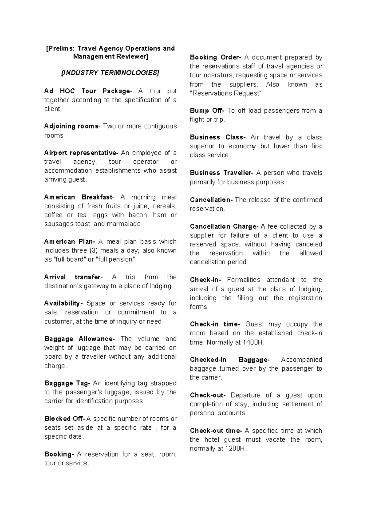 Travel Agency - Prelim Reviewer - [Prelims: Travel Agency Operations ...