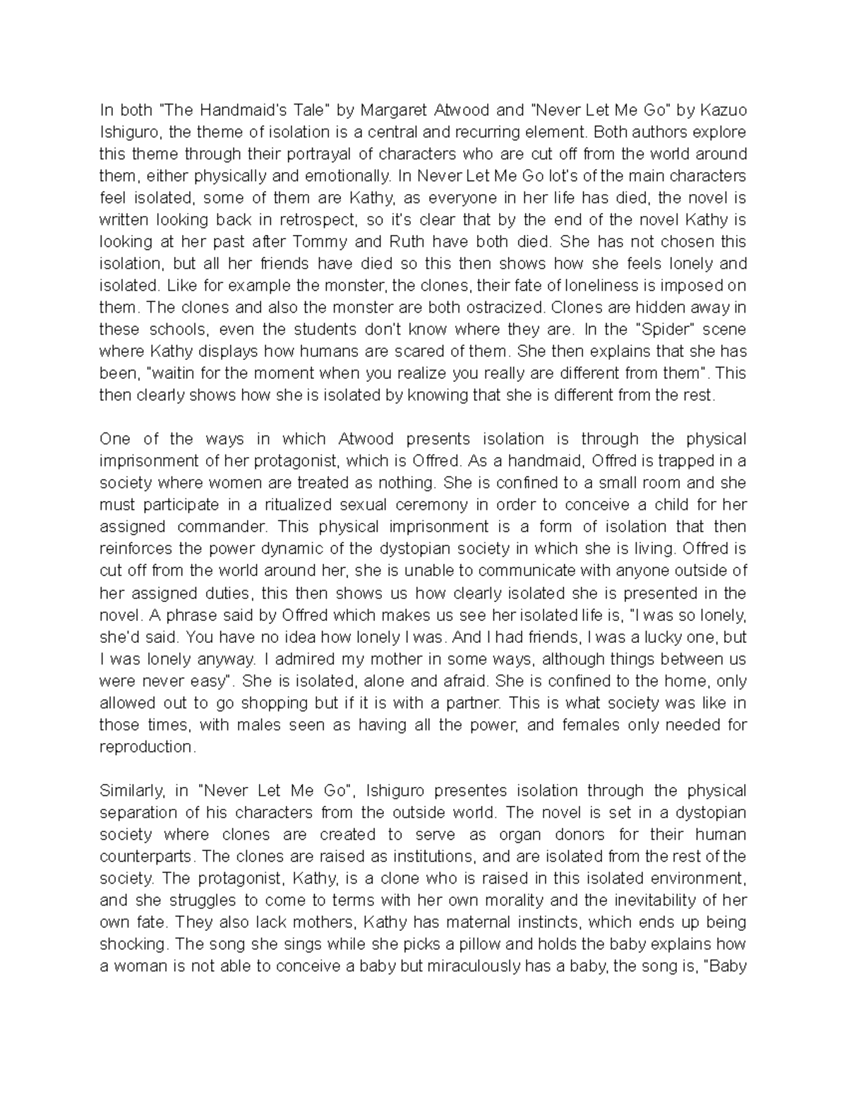 Comparison isolation - n - In both “The Handmaid’s Tale” by Margaret ...