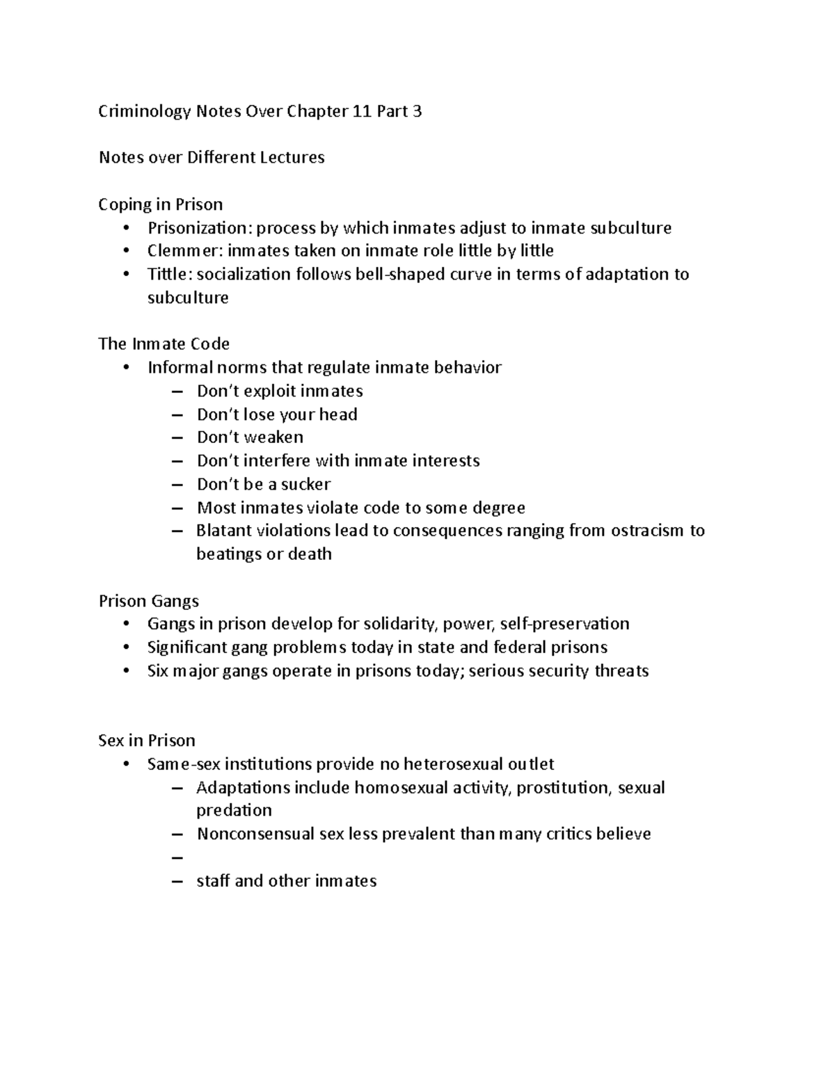 Criminology Notes Over Chapter 11 Part 3 - Studocu