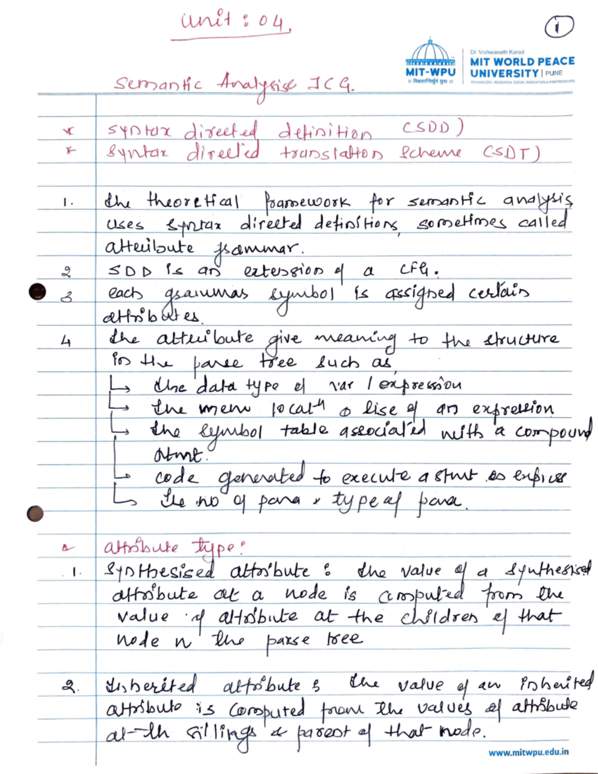 SSCD unit 4 hand written notes - • I. A.- . I. A MIT-WPU 11~•~g,n oJ+w ...