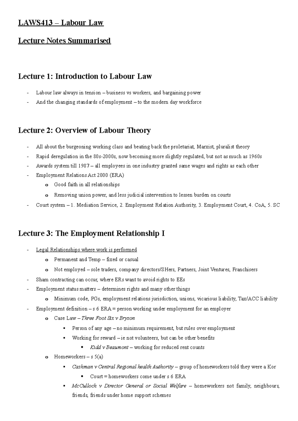 Labour Law - Study Document - LAWS413 – Labour Law Lecture Notes ...