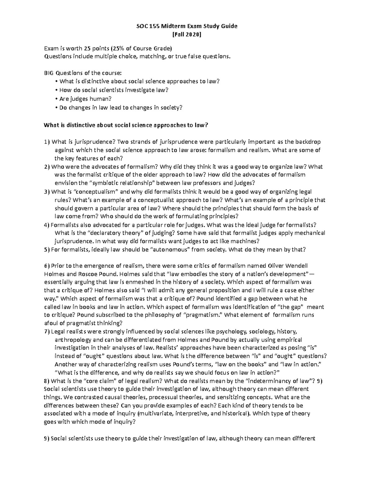 Midterm Study Guide 2020f - SOC 155 Midterm Exam Study Guide [Fall 2020 ...