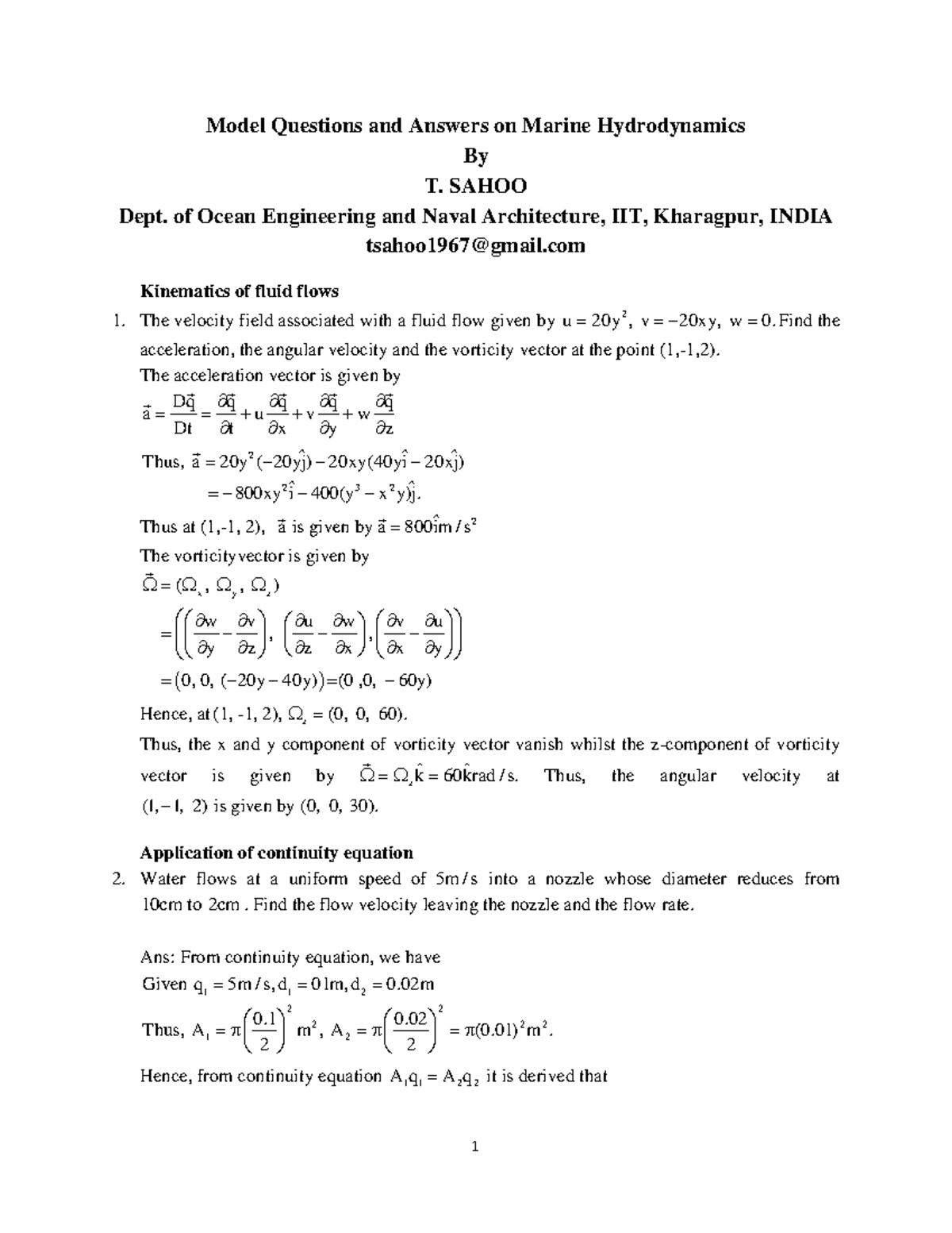 Stream Draw PDF - Model Questions and Answers on Marine Hydrodynamics ...