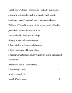 Physical Wellness - lecture notes - Physical Wellness Definition ...