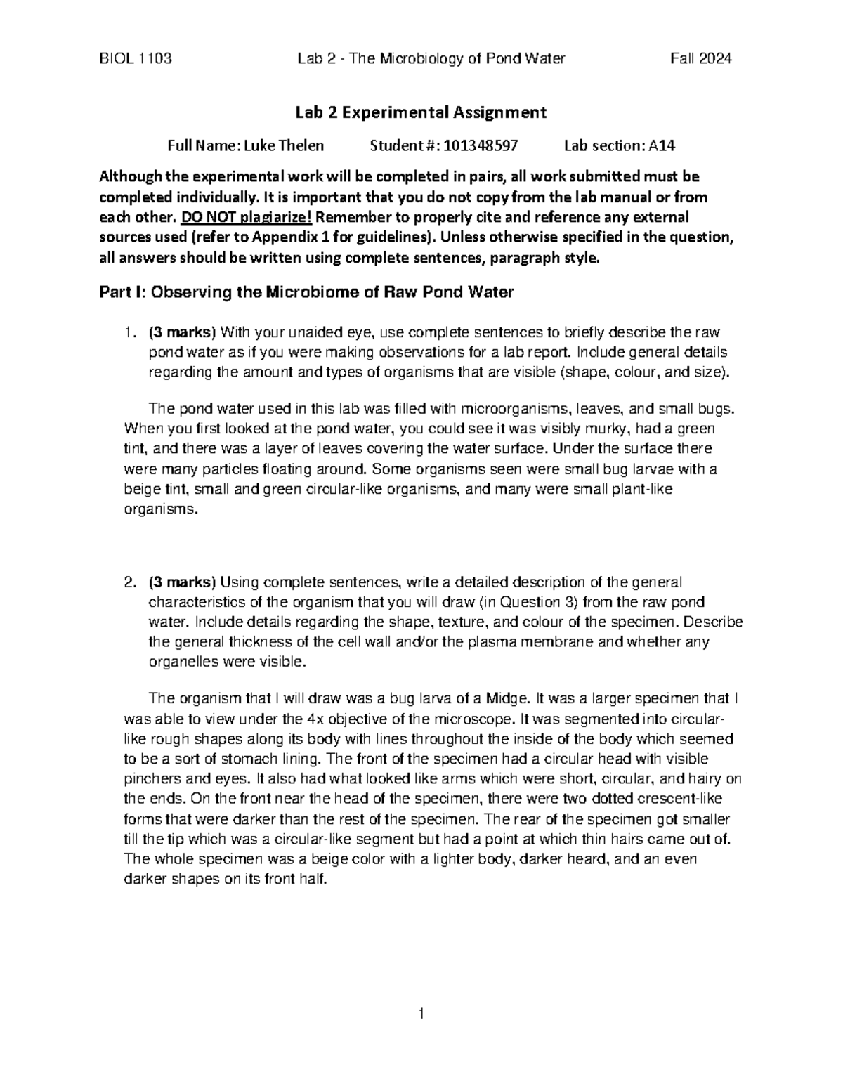 Luke Thelen 101348597 A14 Lab Assignment 2 - Lab 2 Experimental ...