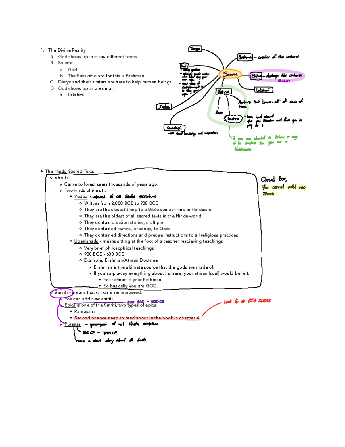 Hinduism notes - The Divine Reality A. God shows up in many different ...