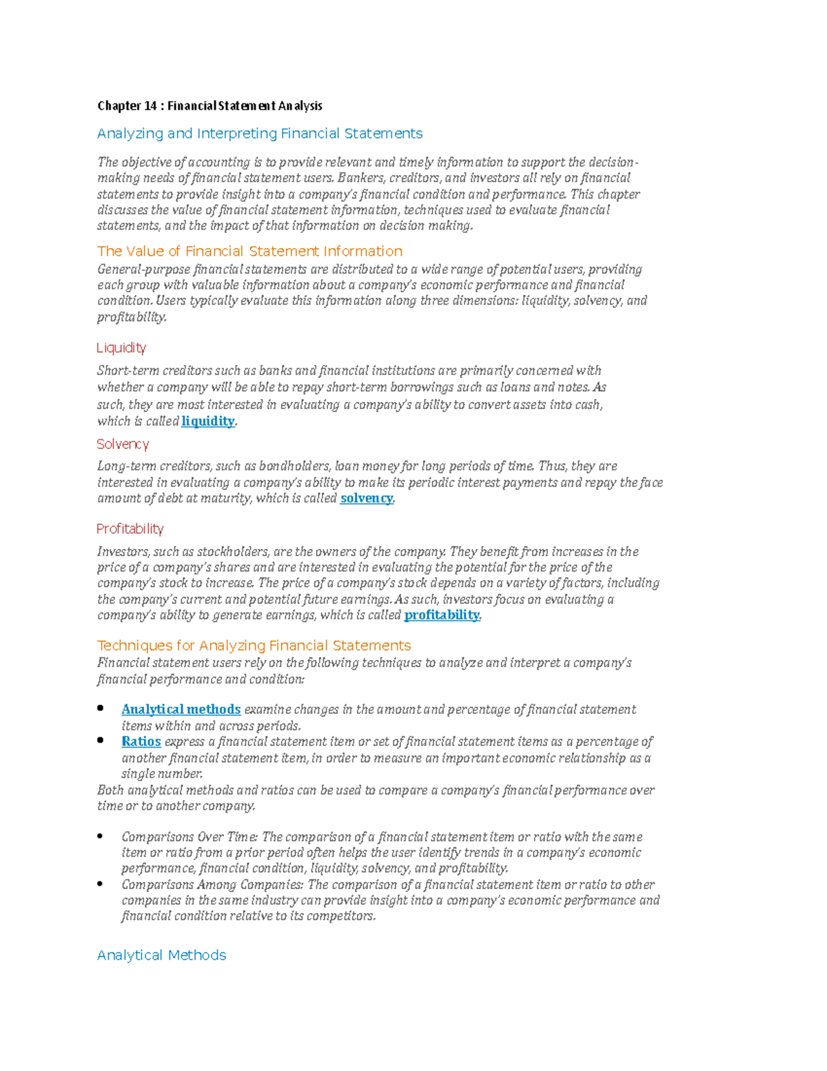 ACC-201 Chapter 14 - Chapter 14 : Financial Statement Analysis ...