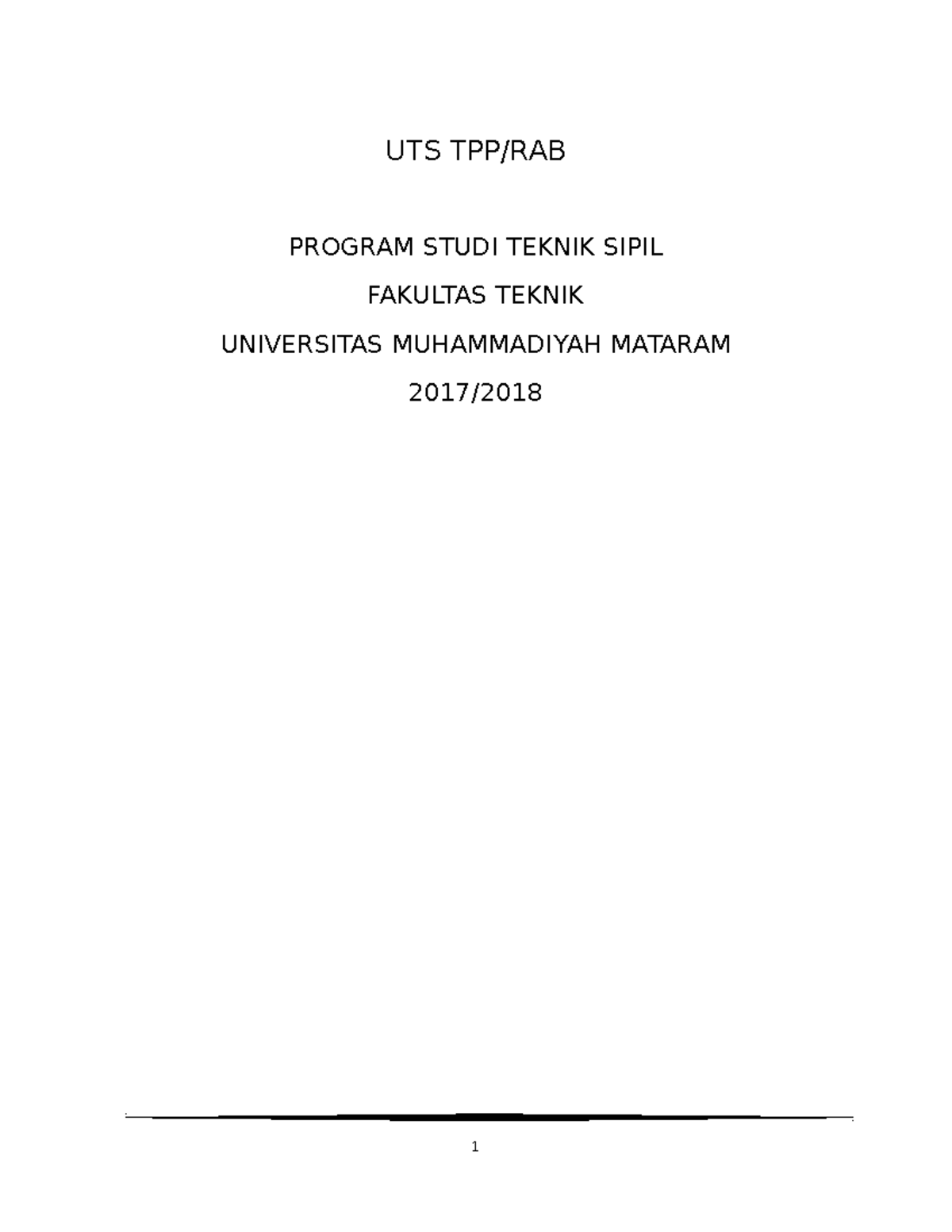 TPP RAB - TPP RAB - UTS TPP/RAB PROGRAM STUDI TEKNIK SIPIL FAKULTAS TEKNIK UNIVERSITAS ...