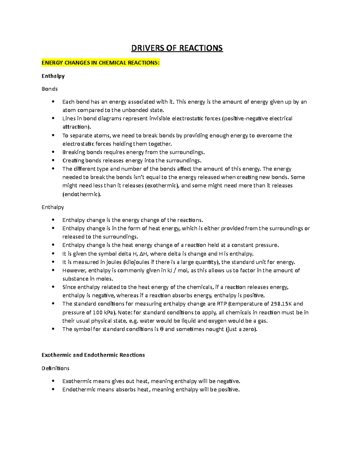 HSC Chemistry Module 4 Notes from Atomi - DRIVERS OF REACTIONS ENERGY ...